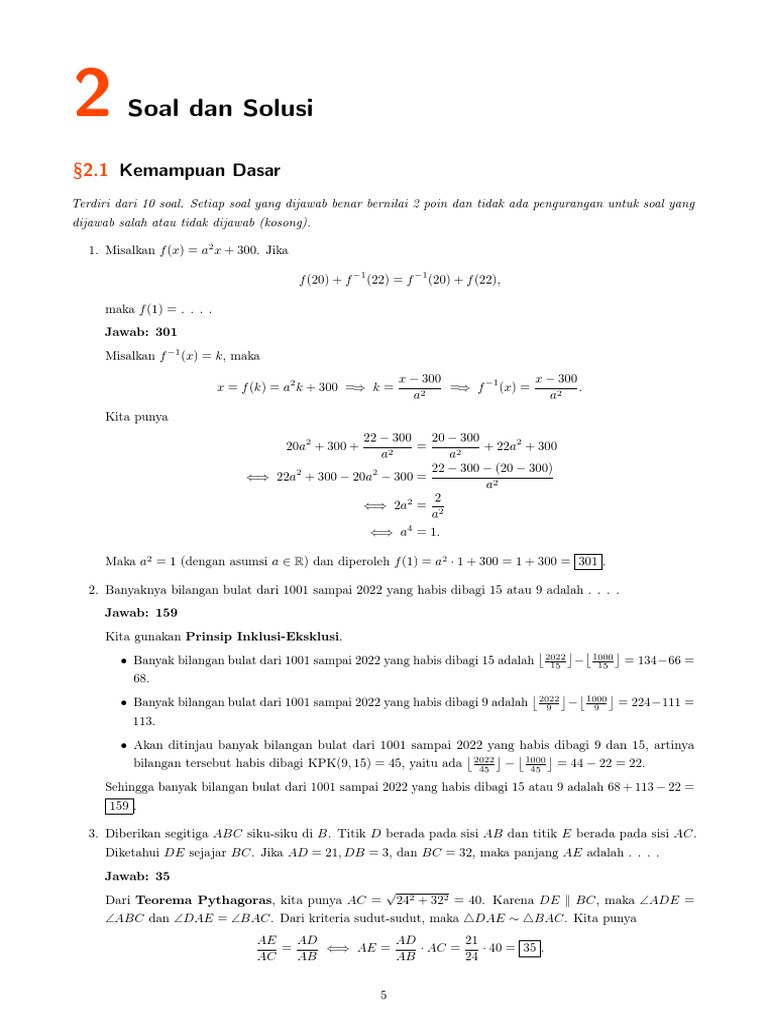 Pembahasan Soal OSNK Matematika 2022-1 | PDF