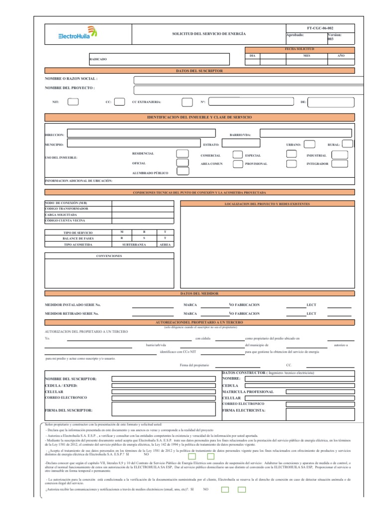 FT CCP 06 002 Solicitud Del Servicio de Energia | PDF