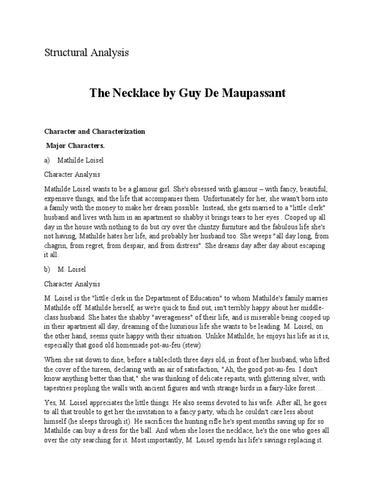 The Necklace by Guy de Maupassant: Structural Analysis | PDF