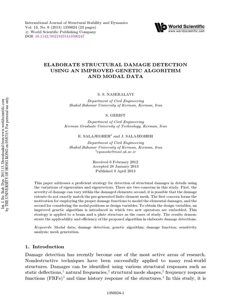 Elaborate Structural Damage Detection Using An Improved Genetic Algorithm and Modal Data | PDF ...