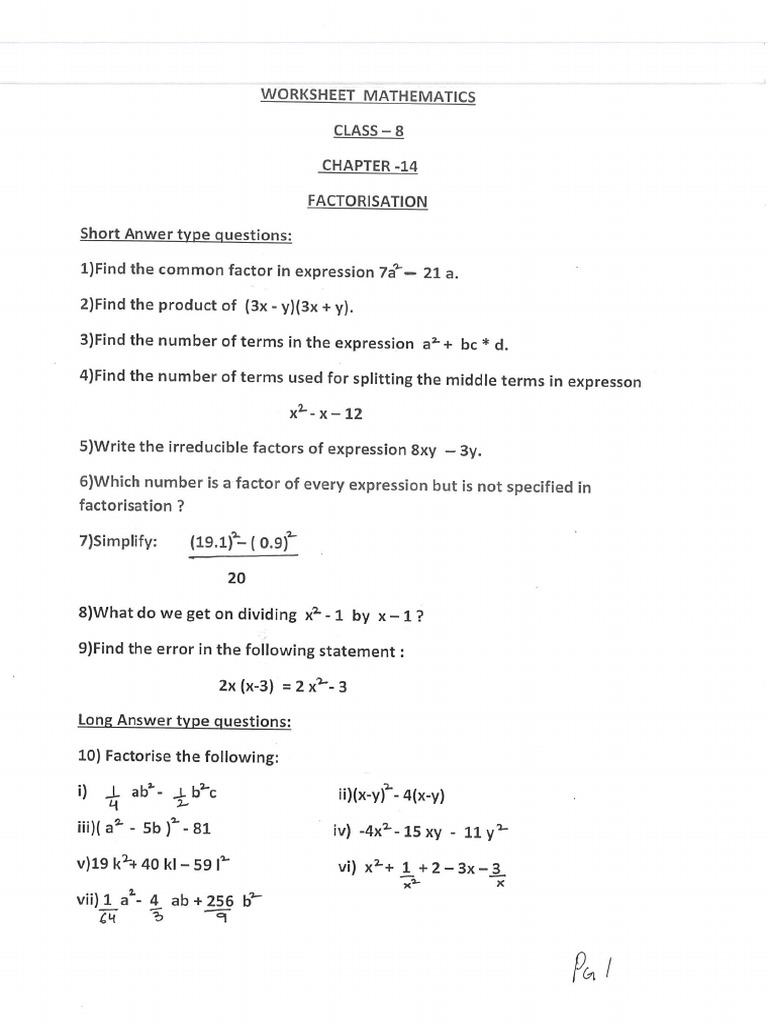 Class 8 Maths Factorisation | PDF
