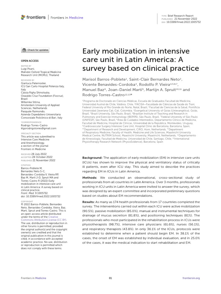 2022 Early Mobilization in Intensive Care Unit in Latin America A ...