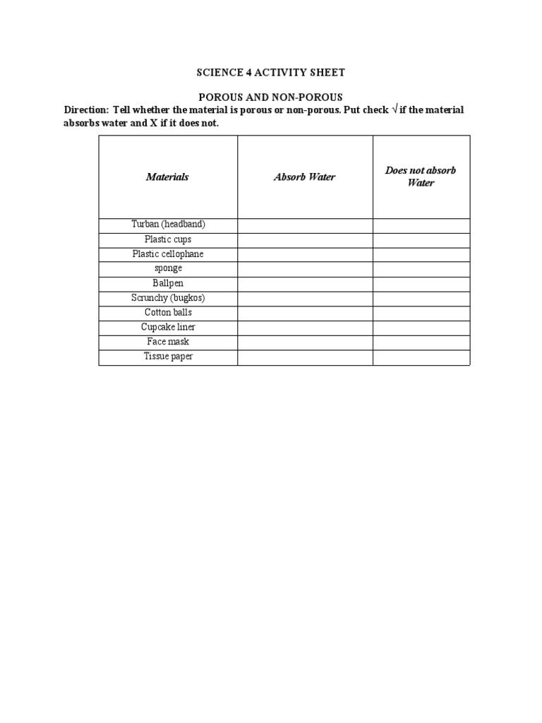 Porous & Non Porous Material Act Sheet | PDF