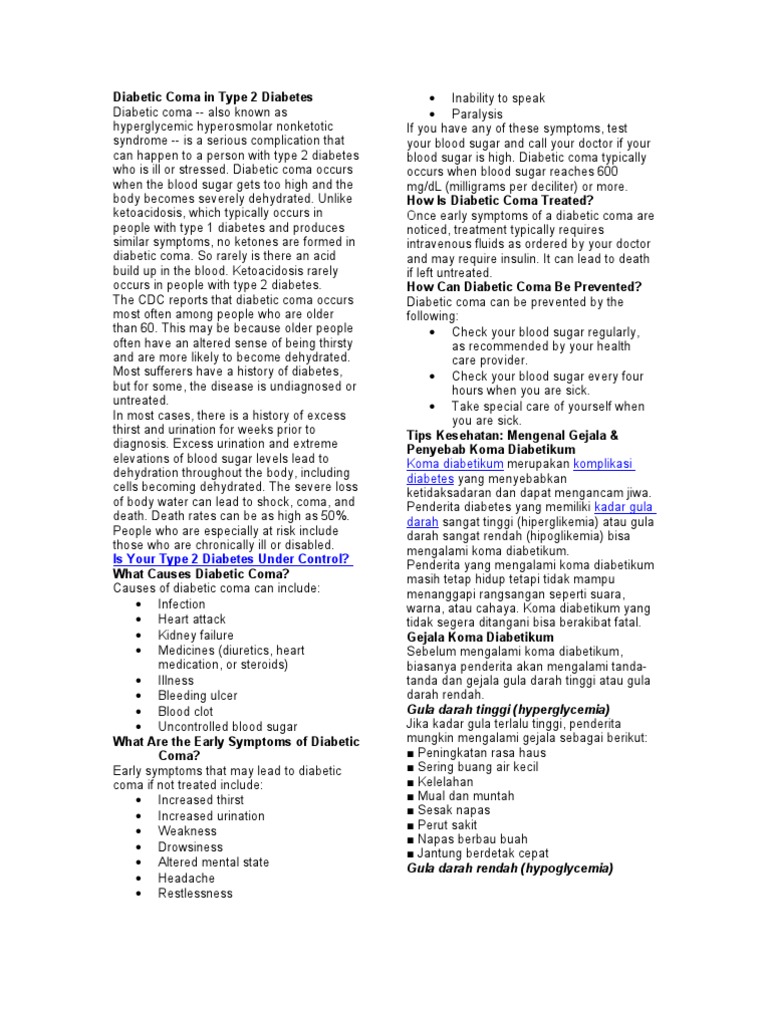 Understanding Diabetic Coma in Type 2 | PDF | Hyperglycemia | Diabetes ...