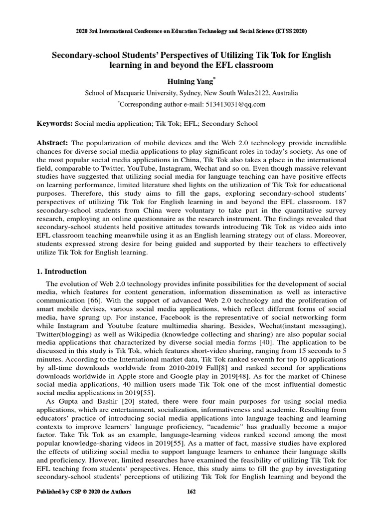 Secondary-School Students' Perspectives of Utilizing Tik Tok For ...