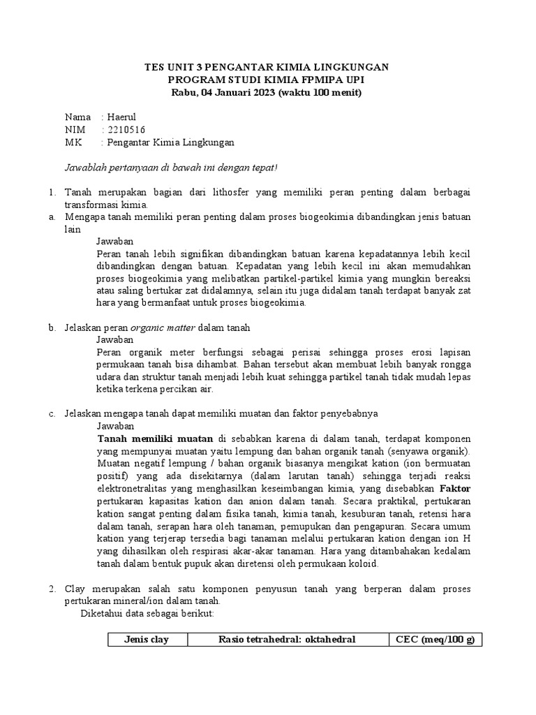 Peran Tanah dan Clay dalam Kimia Lingkungan | PDF | Sains & Matematika