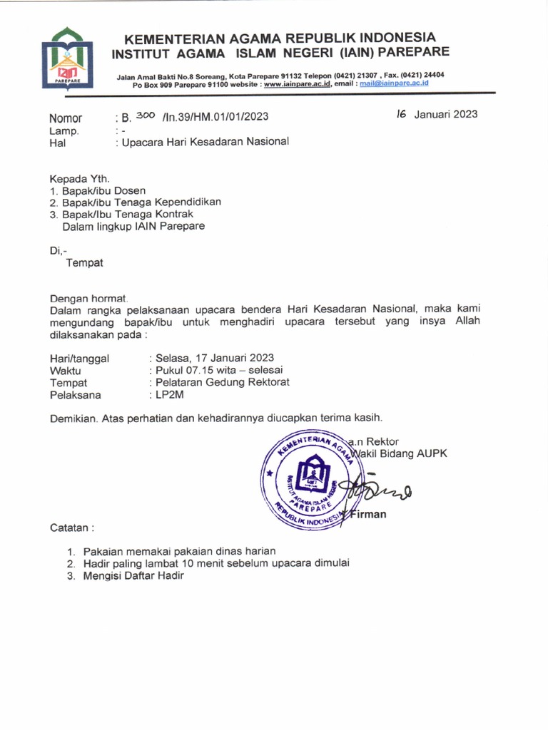 Undangan Upacara Hari Kesadaran Nasional0002 | PDF Undangan Upacara Hari Kesadaran Nasional0002 | PDF