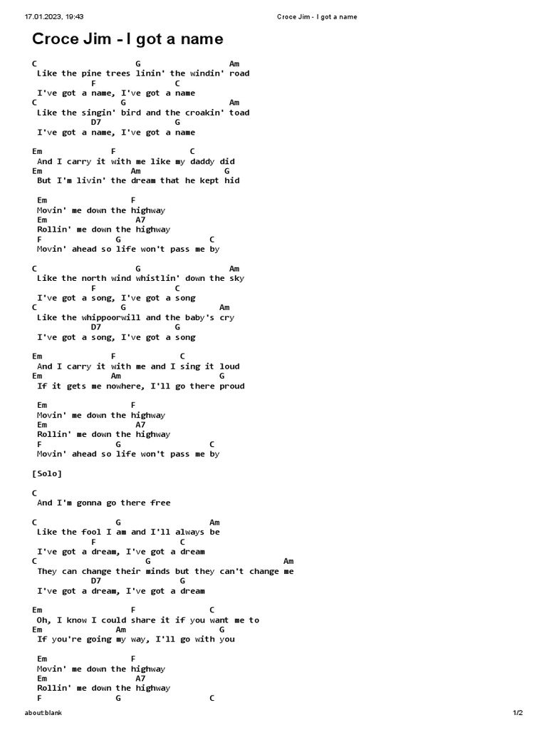 Croce Jim - I Got A Name | PDF | Recorded Music | American Folk Music