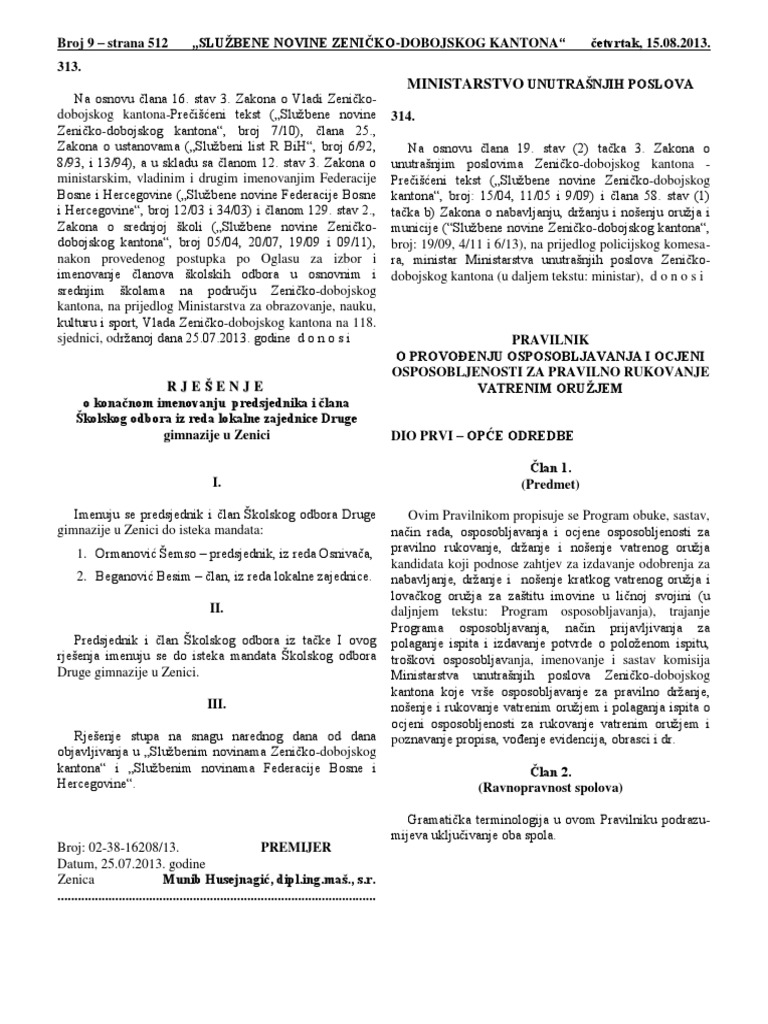 Pravilnik o Provoenju Osposobljavanja I Ocjeni Osposobljenosti Za ...