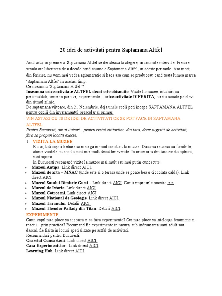 Proiectul Scolar ,,saptamana Altfel'' | PDF