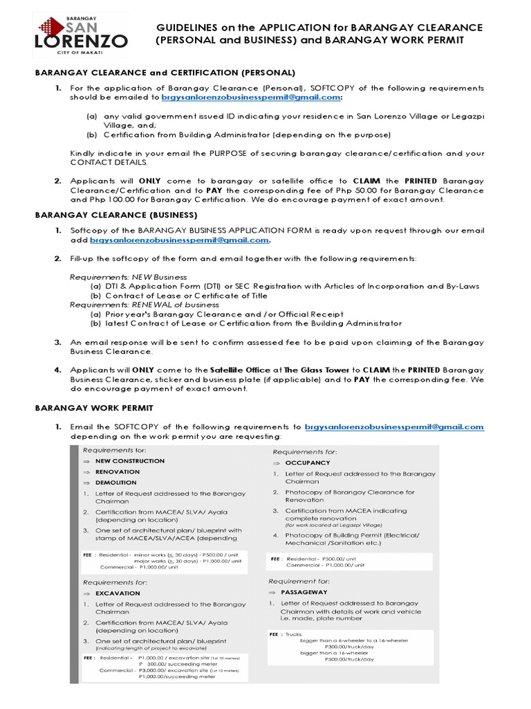 BRGY SAN LORENZO - Permit App Memo | PDF | Fee | Private Law
