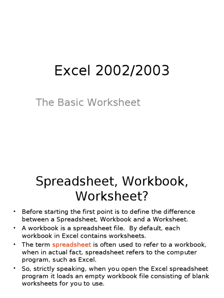 Excel Lesson 01 - The Basic Worksheet | PDF | Microsoft Excel | Spreadsheet