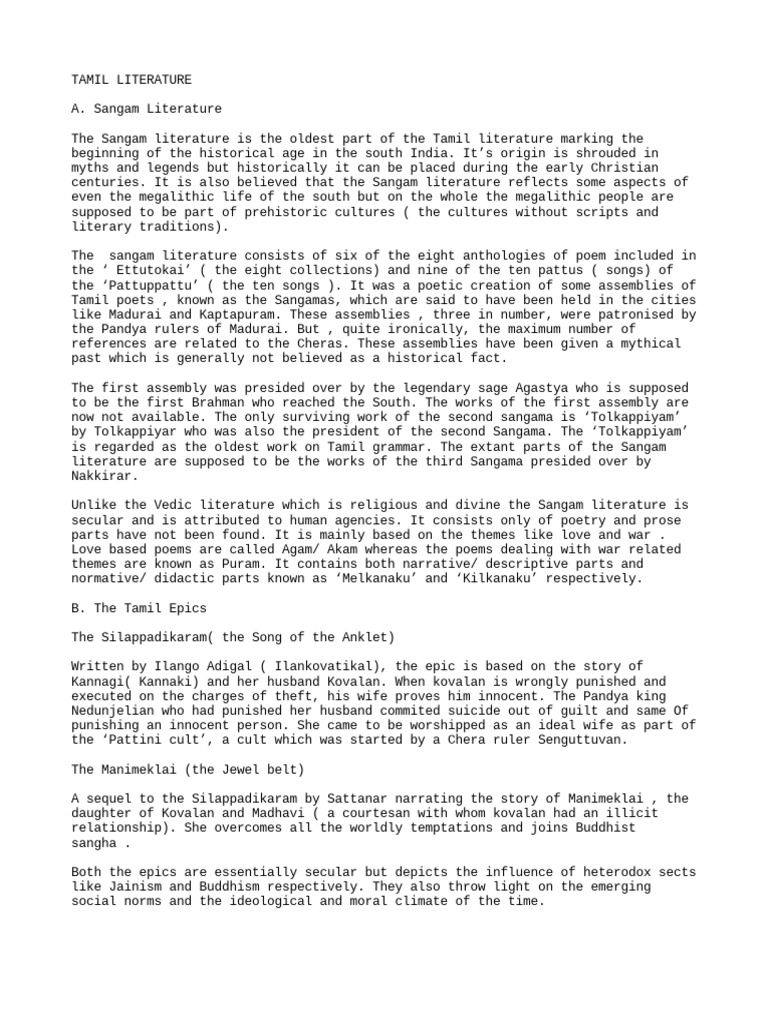 An Overview of the Major Periods and Genres of Tamil Literature from ...