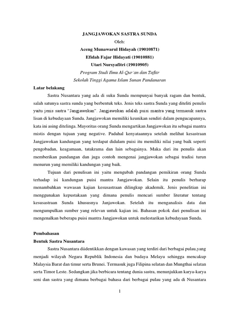 Jangjawokan Sastra Sunda-1 | PDF