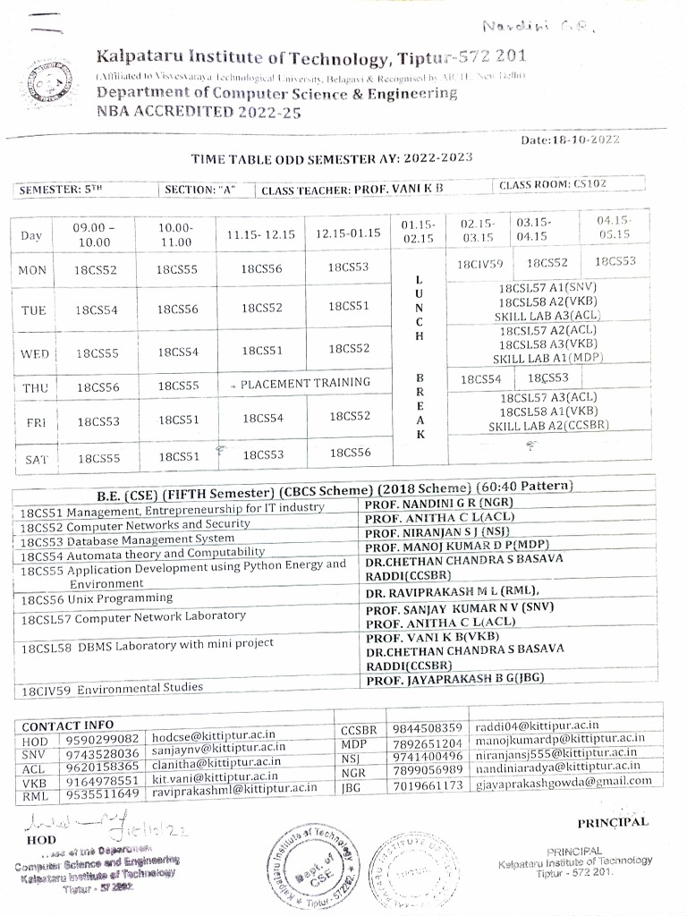 5th sem timetable updated | PDF | Computing | Science