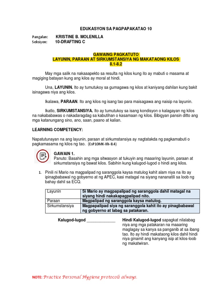 Learning Activity Sheet 8.1 8.2 | PDF