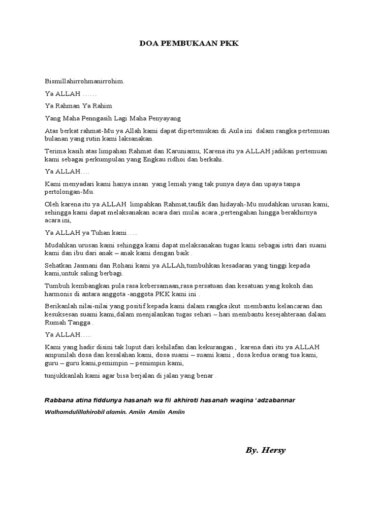 Doa Pembukaan Pertemuan PKK | PDF | Agama & Spiritualitas | Gaya Hidup