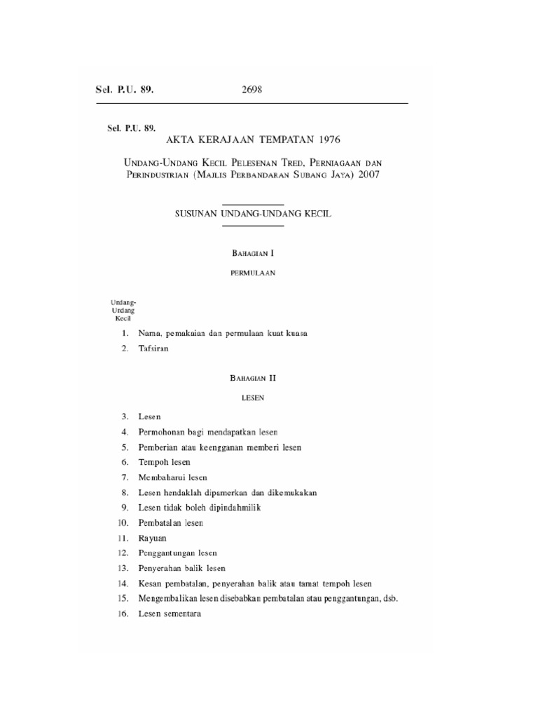Undang-Undang Kecil Pelesenan Tred, Perniagaan Dan Perindustrian (MPSJ ...