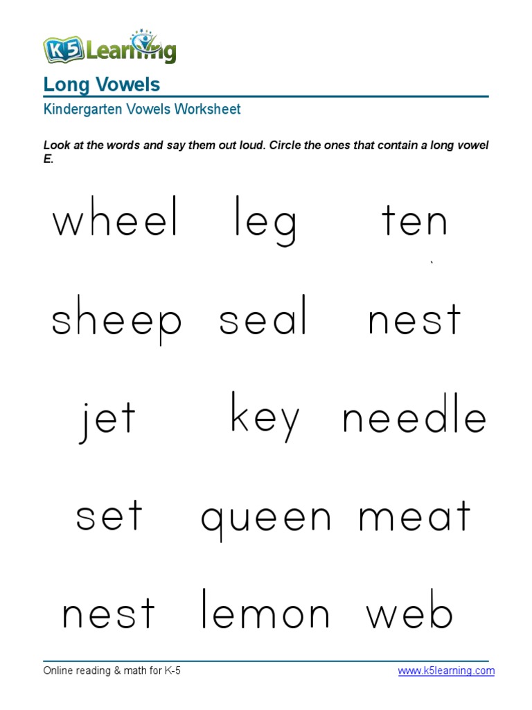 Long Vowel E Worksheet for Kindergarten | PDF | Foreign Language Studies