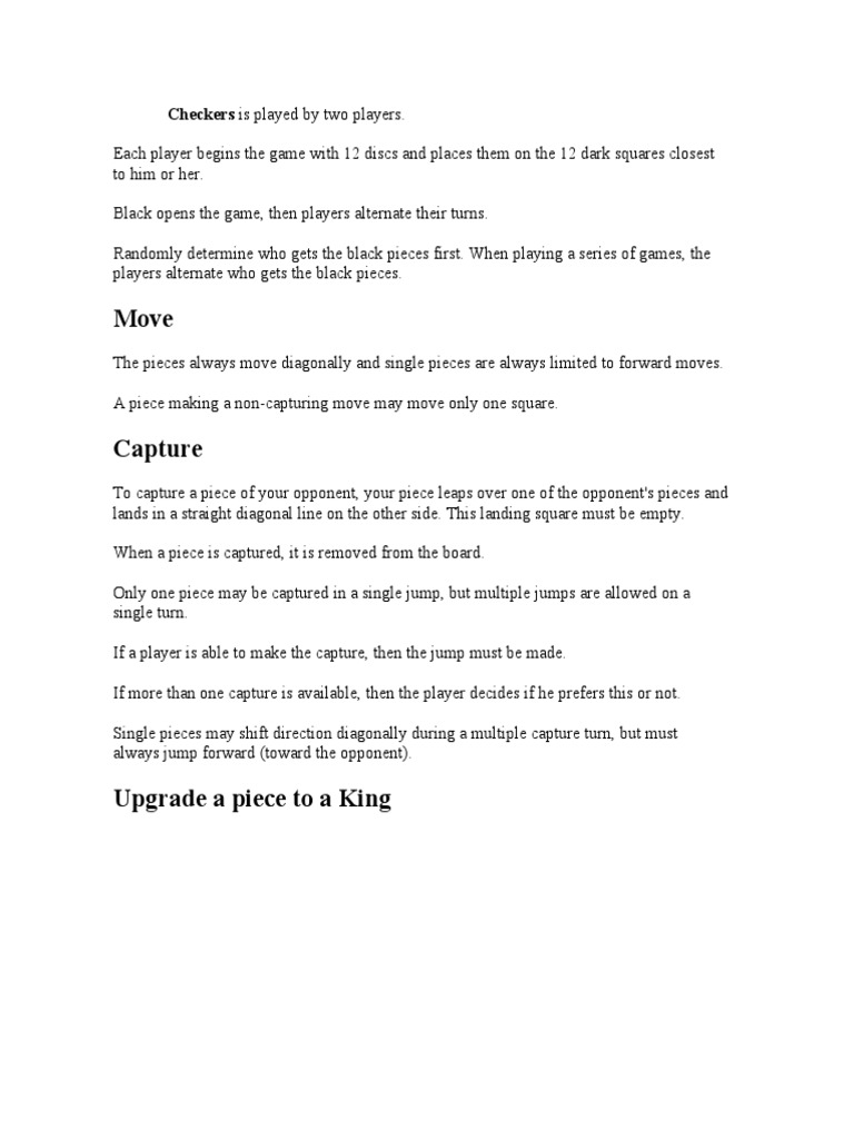 Checkers Is Played by Two Players | PDF