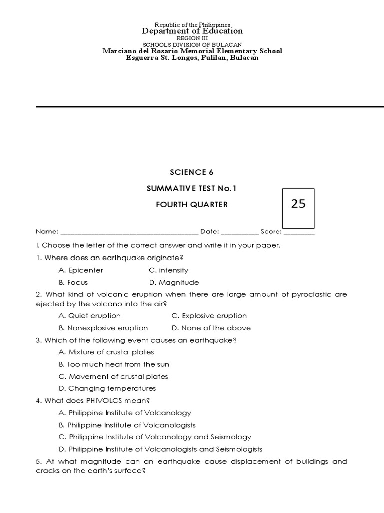 Q4-Summative Tests Science | PDF | Types Of Volcanic Eruptions | Volcano