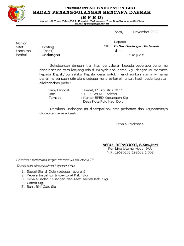 SURAT UNDANGAN Stimulan BPK | PDF
