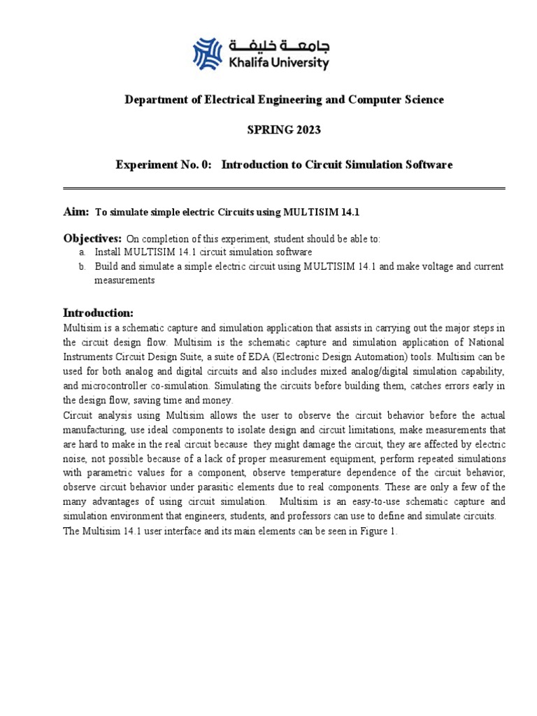 ECCE221 - Lab0 - Installation and Introduction To MULTISIM | PDF | Electrical Network ...