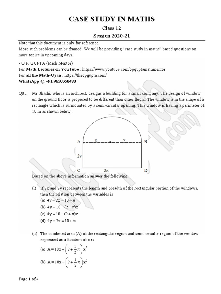 Case Study Qs For 12th Maths | PDF | Rectangle