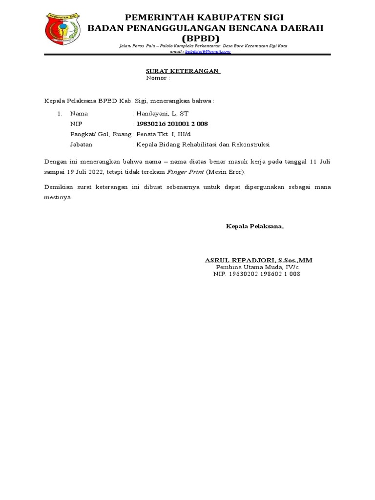Surat Keterangan Tidak Finger Print | PDF