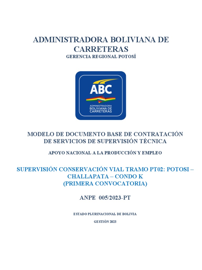 Administradora Boliviana de Carreteras: Modelo de Documento Base de Contratación de Servicios de ...