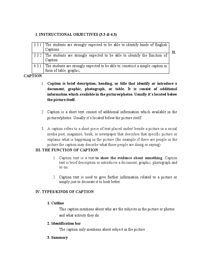 Examples of Caption BC 3.3 Dan 4.3 | PDF | Photograph | Phrase