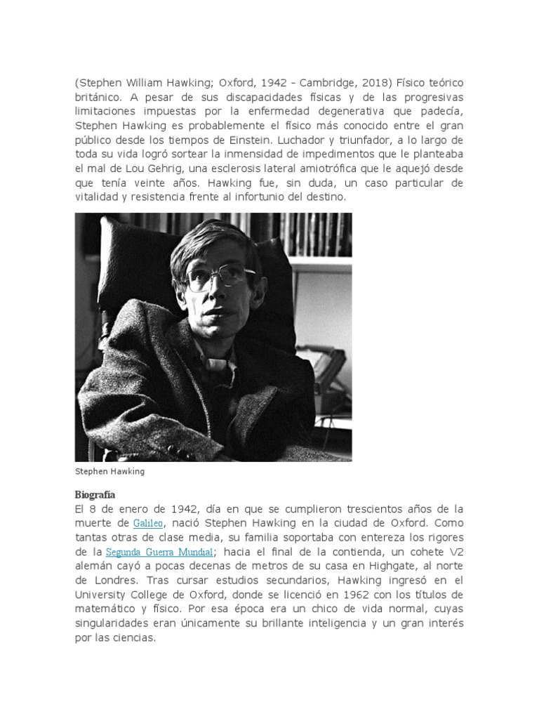 Biografía Stephen Hawking | PDF | Stephen Hawking | Big Bang