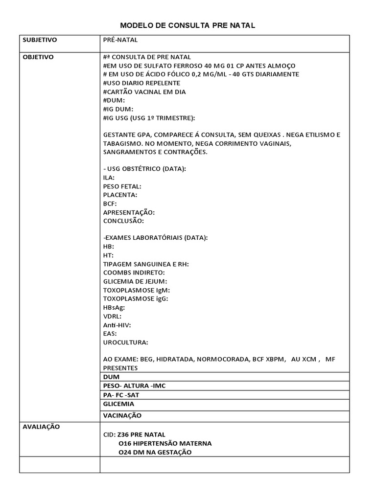 Modelo de Consulta Pre Natal | PDF
