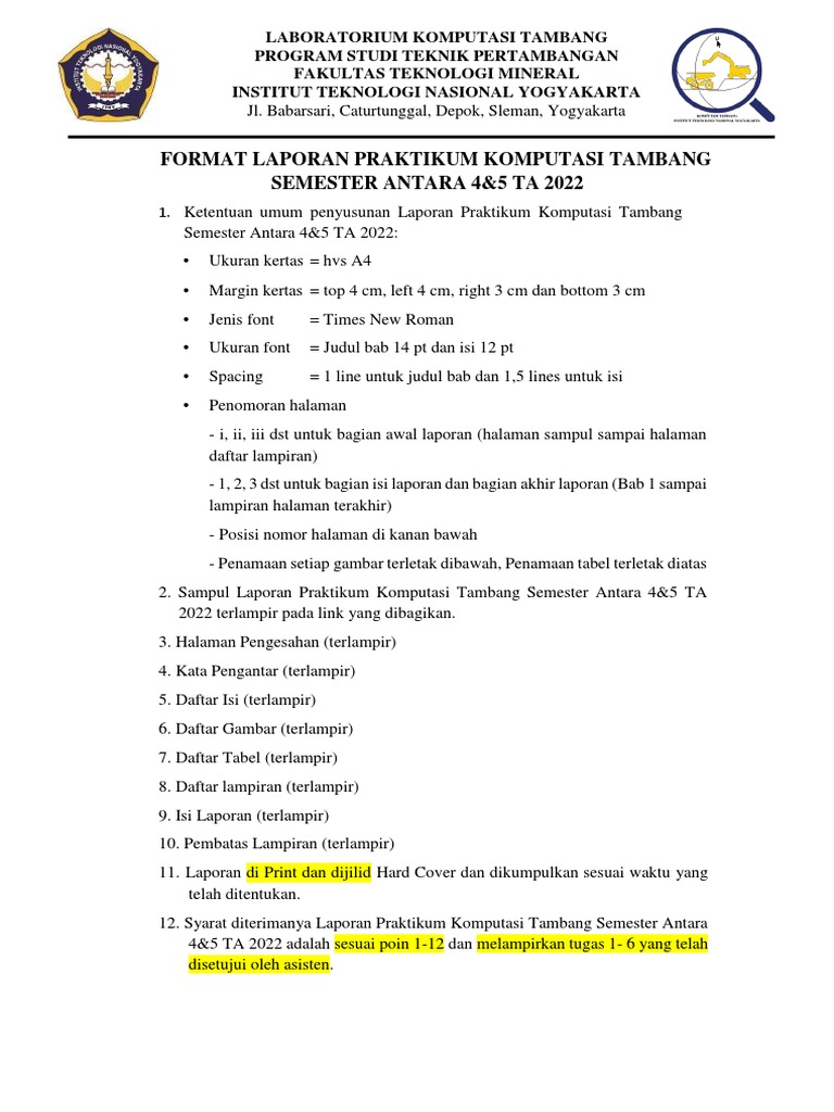 Format Laporan Praktikum Komputasi Tambang SMT Antara 2022 | PDF