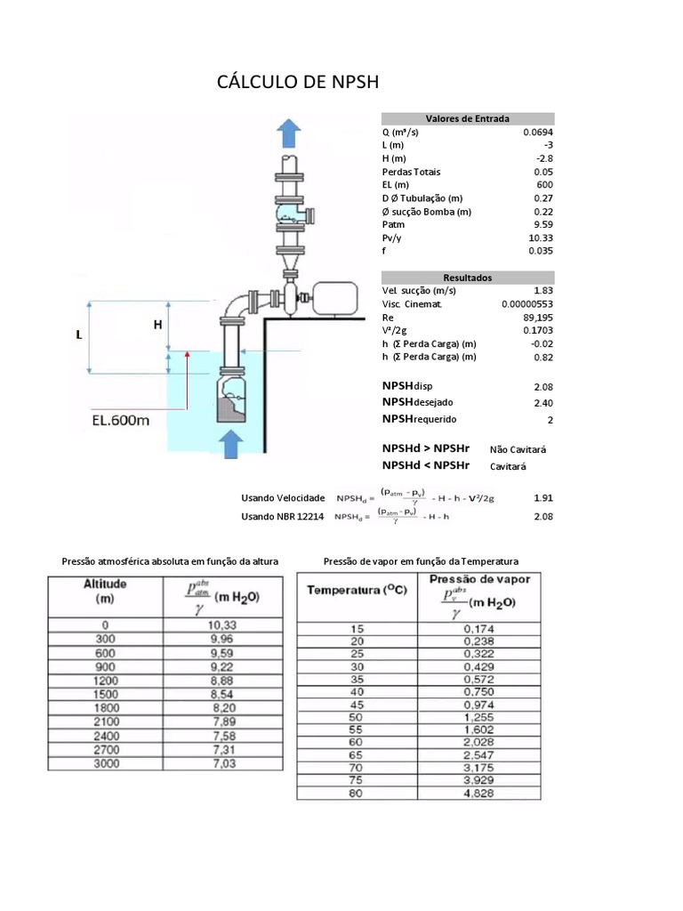 Cálculo de NPSH e Cavitação | PDF | Materiais transparentes | Mecânica
