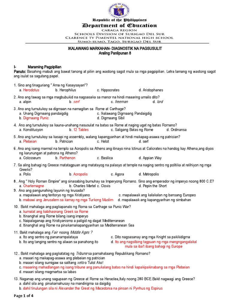 2ND Quarter Diagnostic Test Ap8 | PDF