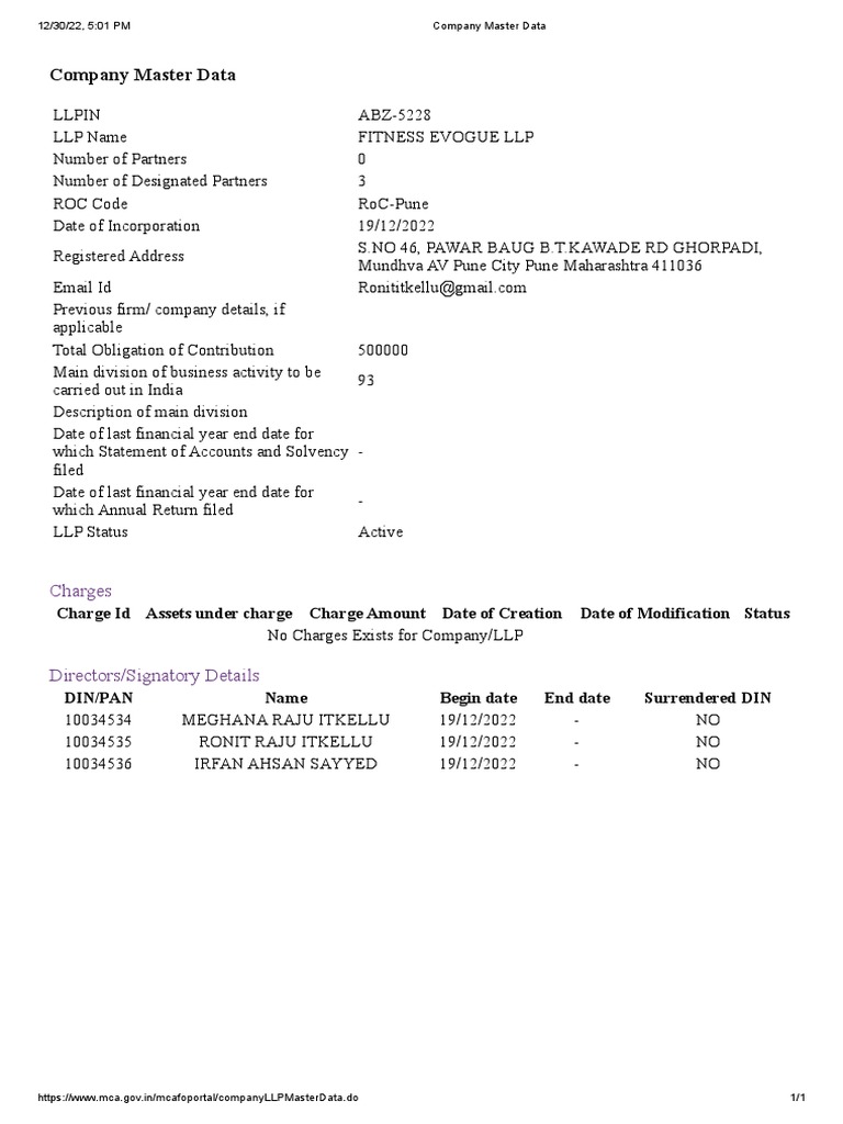 Mca Master Data | PDF