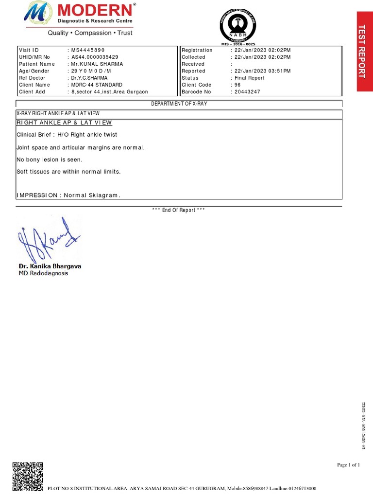 X Ray Report Pdf