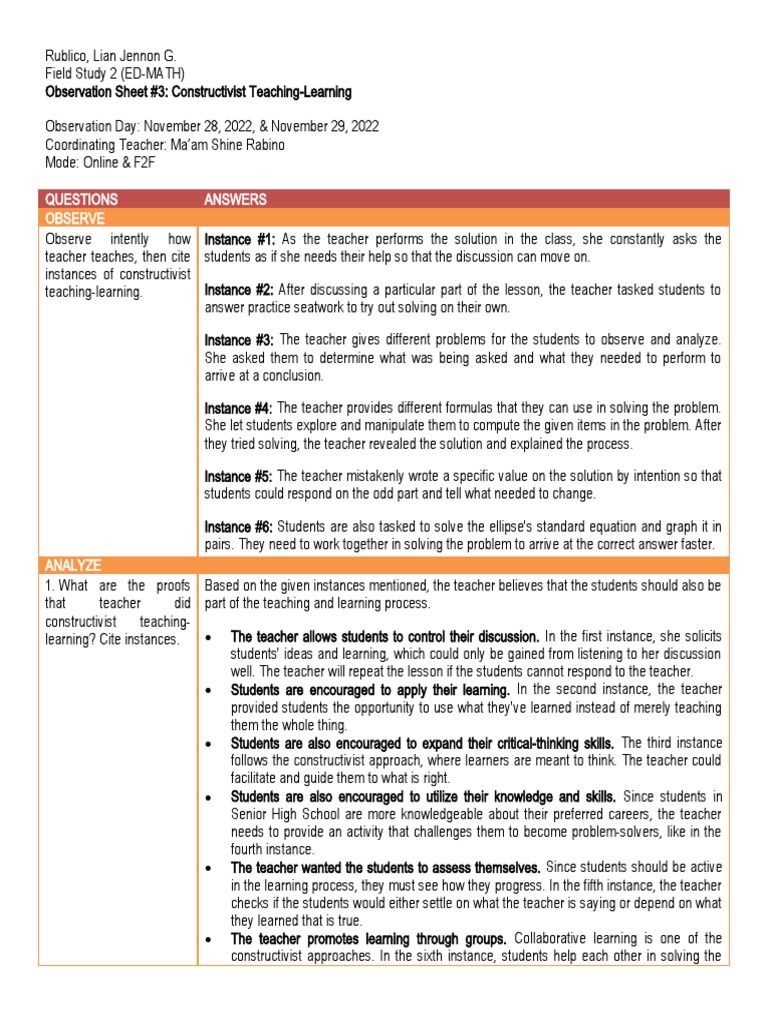 Observation Sheet #3 - Constructivist - Edited | PDF | Constructivism ...