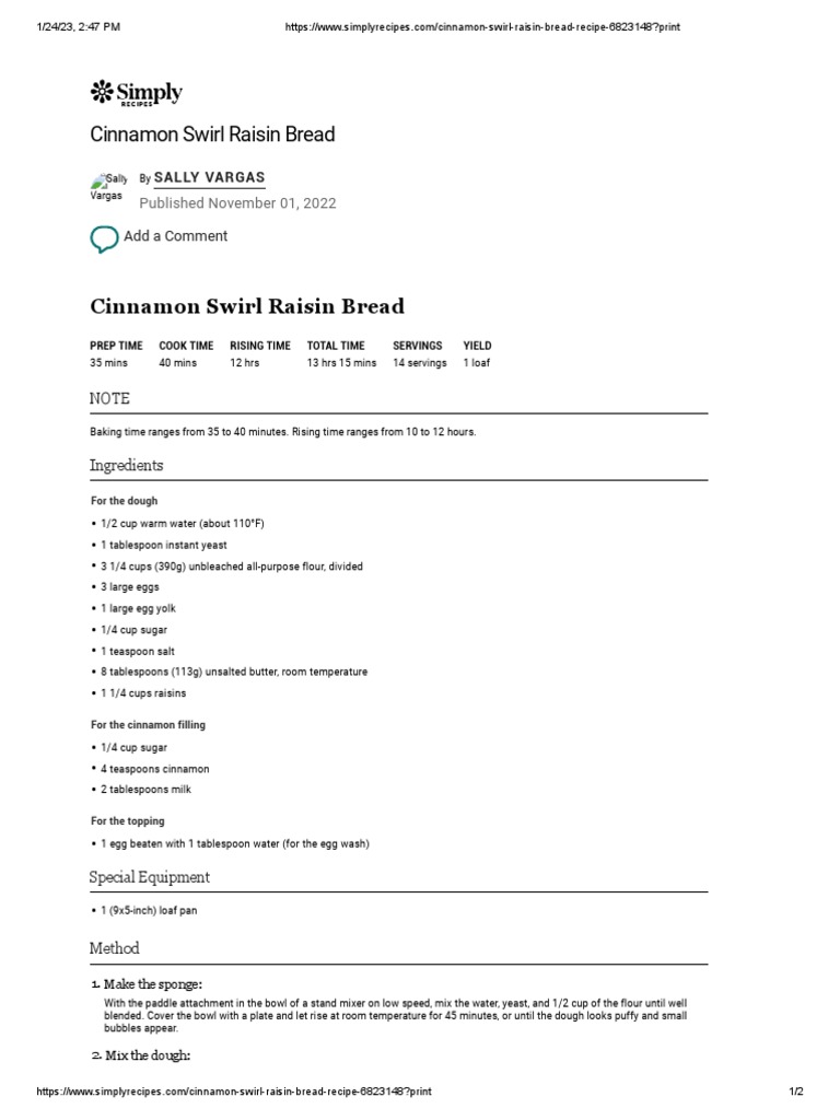 Cinnamon Swirl Raisin Bread Recipe 6823148 | PDF | Dough | Breads