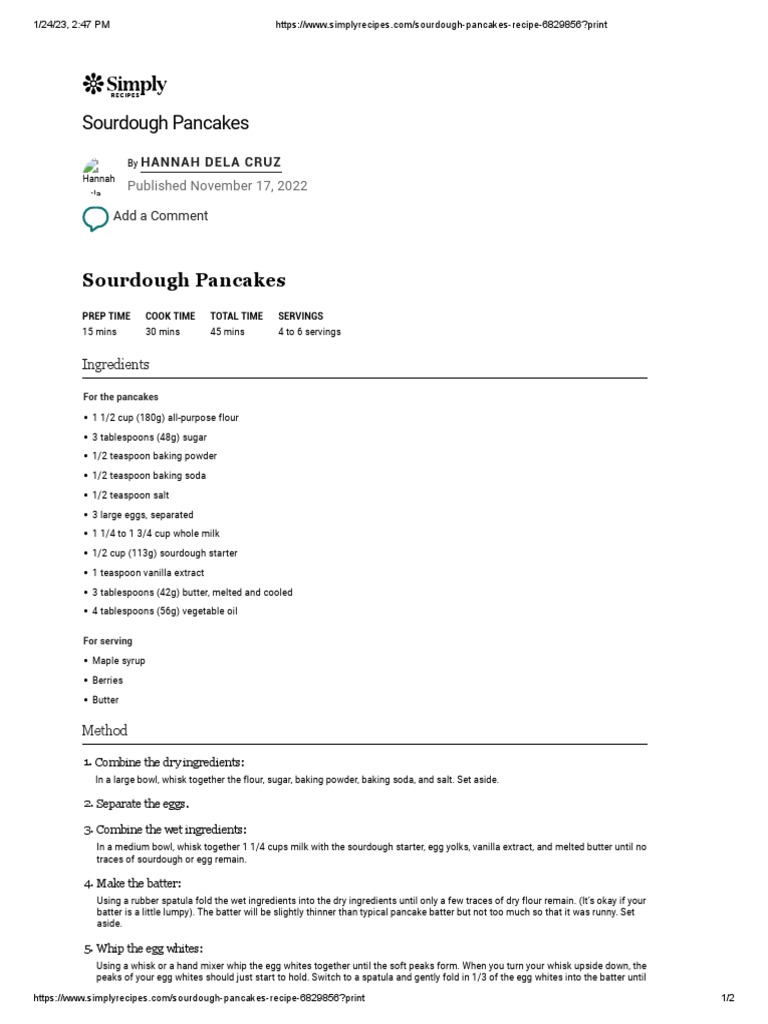 Sourdough Pancakes Recipe 6829856 | PDF | Pancake | Teaspoon