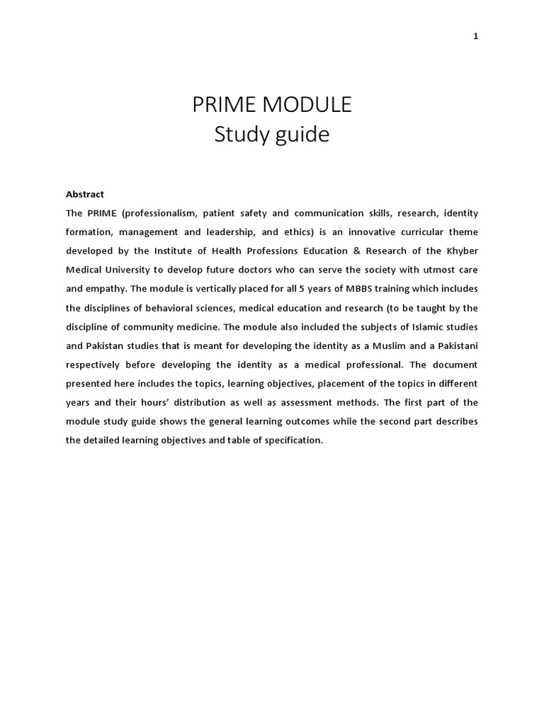 PRIME Module Study Guide for MBBS Students | PDF | Leadership | Stress ...