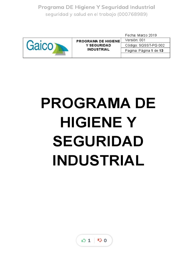Programa de Higiene y Seguridad Industrial - Compress | PDF | Riesgo | Higiene Ocupacional