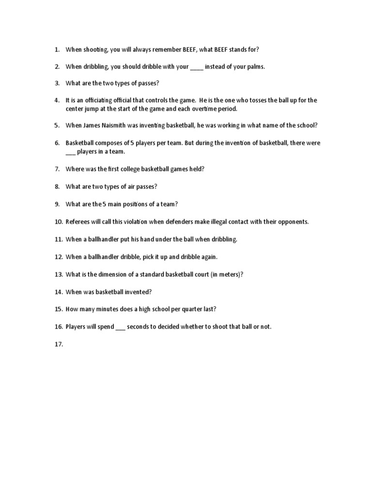 Basketball Fundamentals Quiz | PDF
