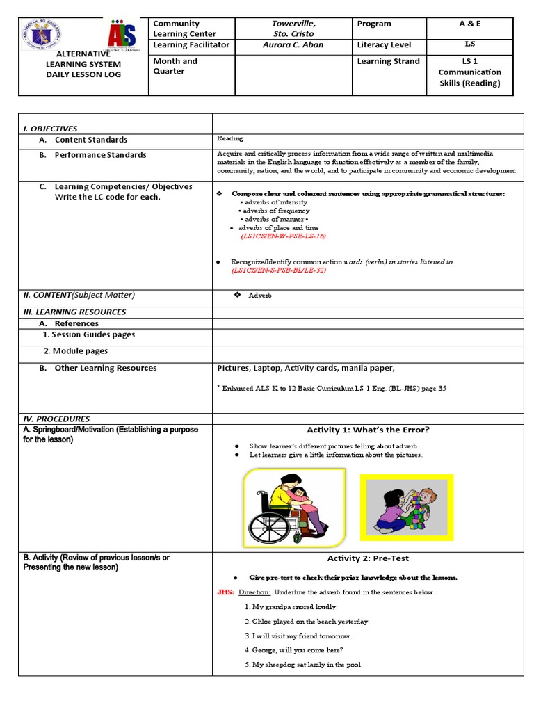 ALS Lesson Plan: Adverbs & Communication Skills | PDF | Foreign ...