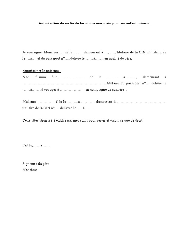 Autorisation Voyage Mineur | PDF