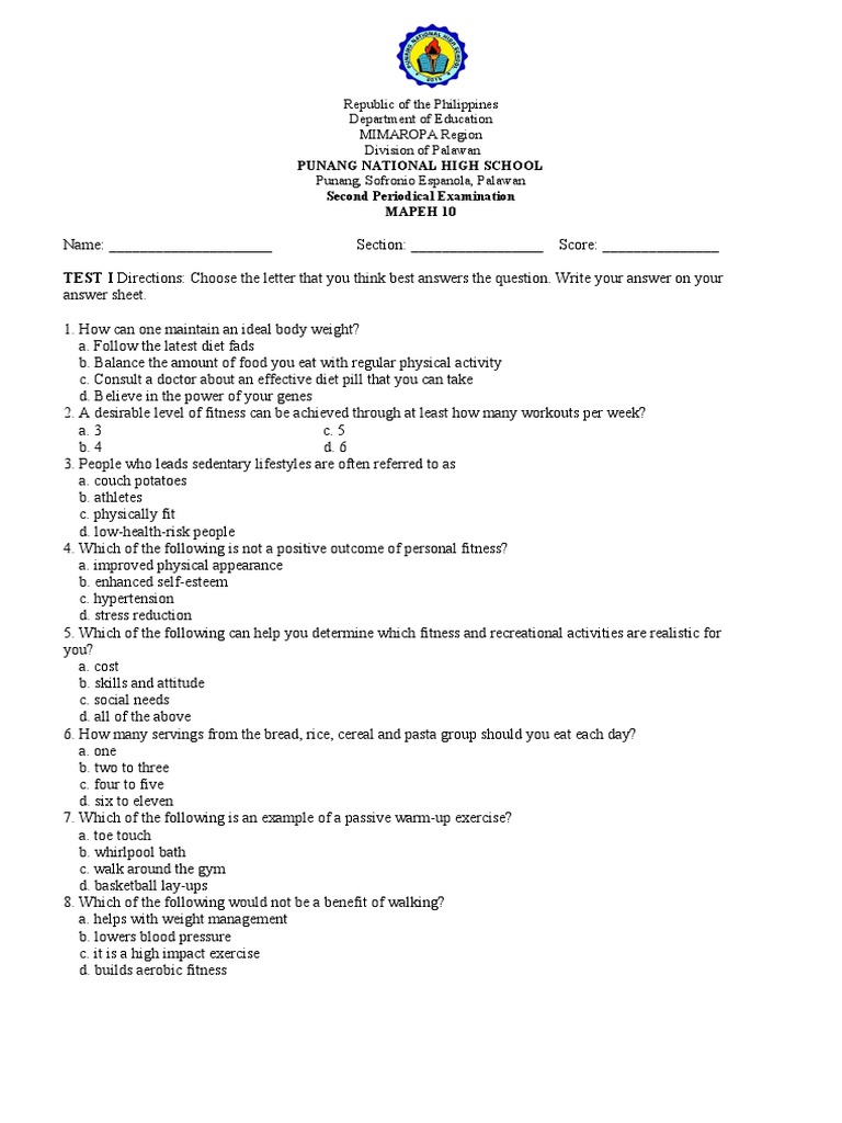 Mapeh 10 2nd Quarter - 100632 | PDF | Physical Fitness | Hiv/Aids