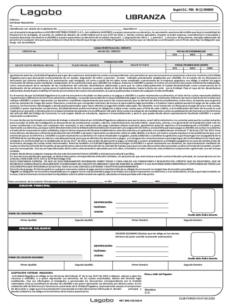 Libranza LAGOBO OFICIO | PDF | Crédito | Finanzas y dinero