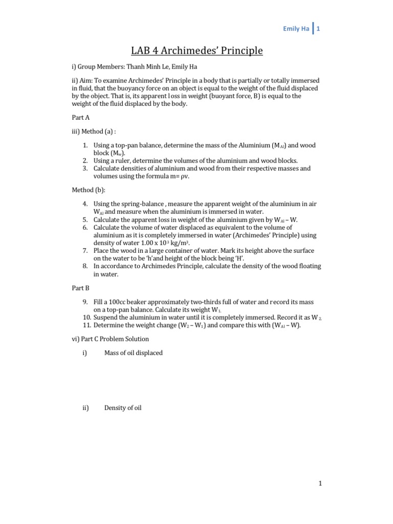 LAB 4 Archimede's Principle Pract Mine | PDF