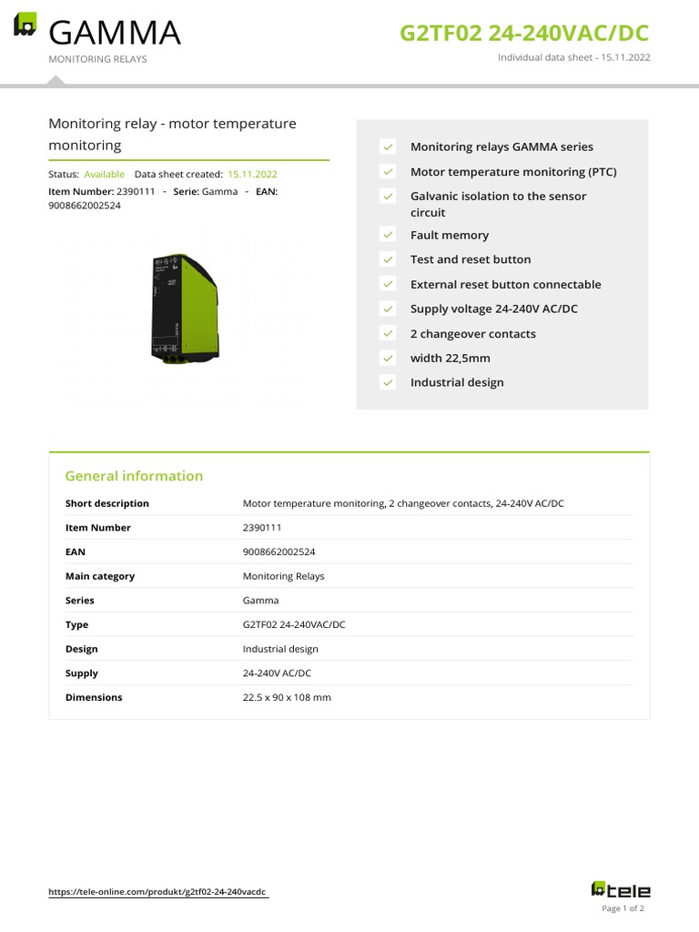 Industrial Motor Temp Monitor Relay | PDF | Relay | Electricity